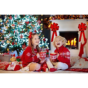 3pcs Red Velvet Ribbon Christmas Bows with Gold Wire, Handmade(26”x 12”) Large Ribbon Bows, Thanksgiving / Christmas Tree Topper, Garland/ Wreath Bow, Tree Topper, Wired Red Christmas Bows