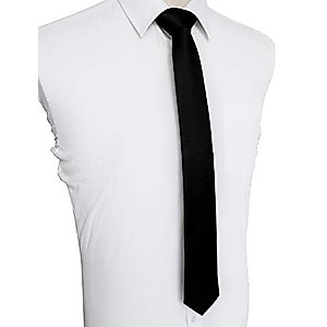 JEMYGINS 2.4" Black Tie Silk Skinny Ties for Men Slim Necktie(1)