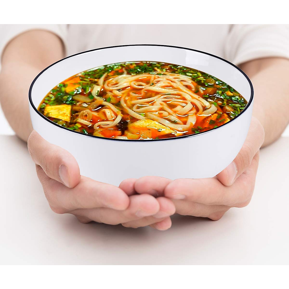 AWHOME Cereal Pasta Soup Bowls Super Large White Fine Porcelain Stackable Round Salad Soup 3-Pack-60 Oz Bowl (8 inch, Bowl set of 3)