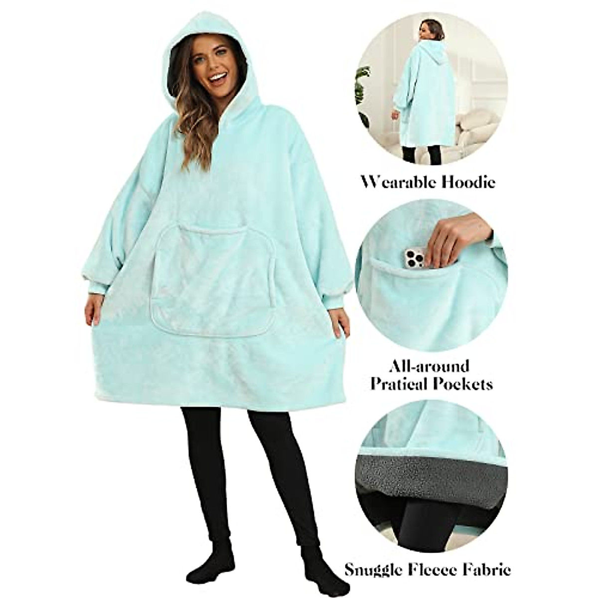 Jezero Oversized Blanket Hoodie for Women, Reversible Wearable Blanket Adult, Snuggle Sherpa Fleece Blanket Sweatshirt