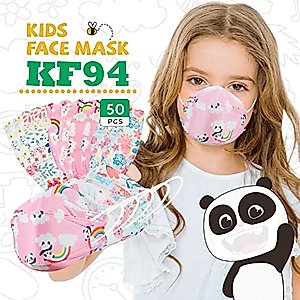 PLAY X STORE 50 PCS Kid Girls'Multicolored KF94 Face Masks with Nose Clip, 4-Ply Breathable Disposable Mouth Masks with Adjustable Earloop for Girls (5 Color with Pattern)