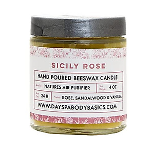Sicily Rose Hand-Poured Beeswax Candle - All-Natural, Cotton Braided Wick, Chemical-Free, Smokeless, Cleans Air, Non-Toxic, Non-Polluting, Non-Allergenic, Handmade in USA