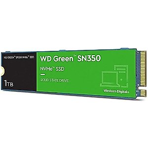 Western Digital 1TB WD Green SN350 NVMe Internal SSD Solid State Drive - Gen3 PCIe, QLC, M.2 2280, Up to 3,200 MB/s - WDS100T3G0C