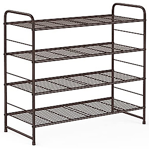 AULEDIO 4-Tier Shoe Rack,Stackable and Adjustable Multi-Function Wire Grid Shoe Organizer Storage,Extra Large Capacity, Space Saving, Fits Boots, high Heels, Slippers and More(Bronze)