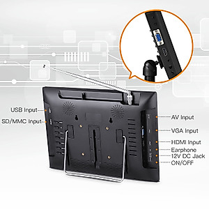 Eavacic 13.3" Portable TV/Monitor Handheld Televison ATSC and NTSC Mini TV with HDMI USB/SD battery operated for Car, Caravan, Camping, Outdoor and Kitchen