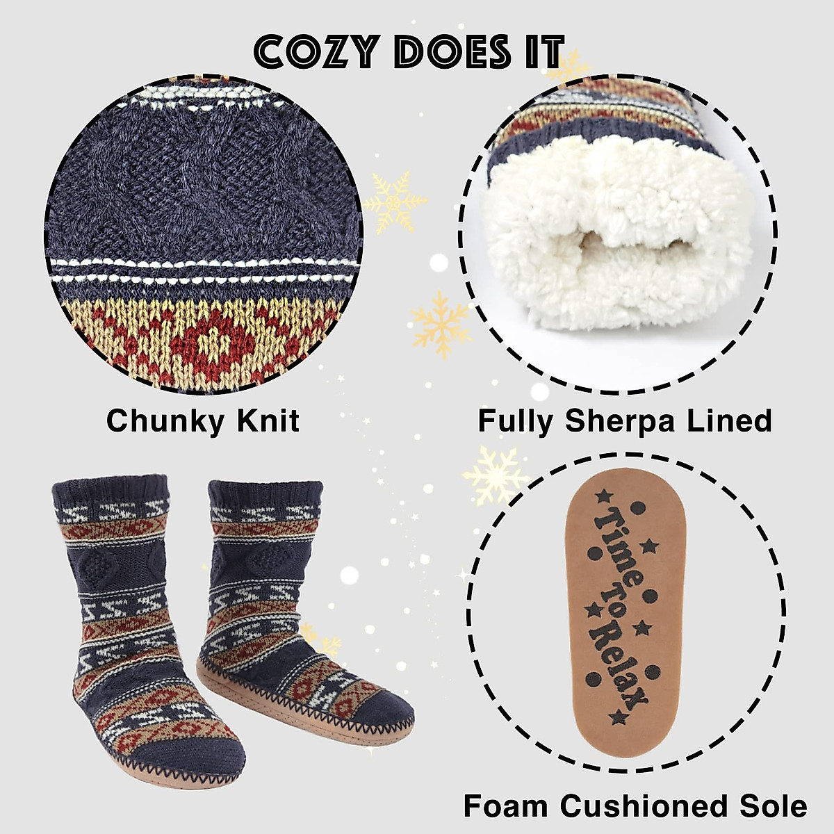 Cozylook Mens Slipper Socks Fleece Lined Non-slip Soles, Winter Soft Thick Cozy Home Boots, Warm Fuzzy House Shoes Indoor, Adult Size 8-9