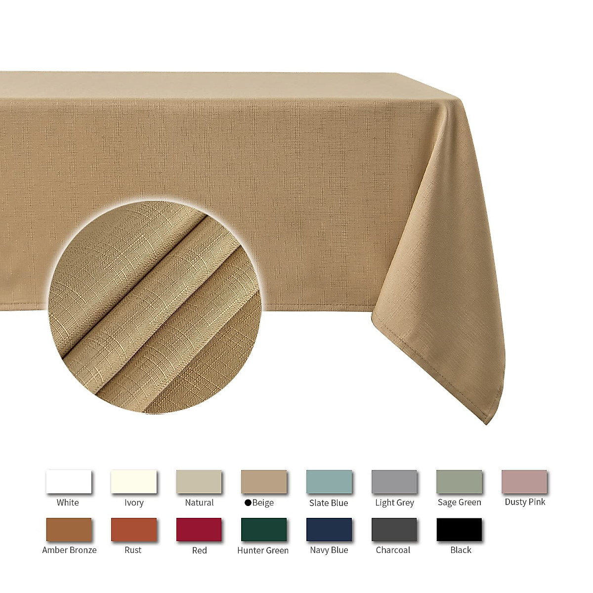 maxmill Faux Linen Textured Rectangle Tablecloth Water Resistant Wrinkle Free Spill-Proof, Soft Table Cloth for Dining Room Decoration, Banquet Parties Event Holiday Dinner, 60 x 84 Inch Beige