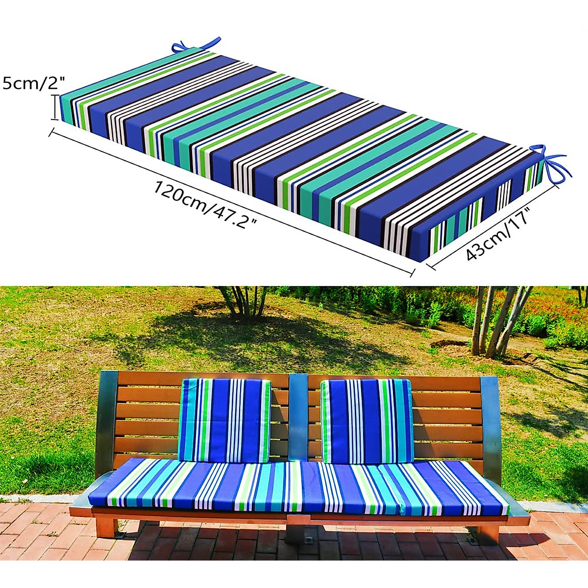 Outdoor Bench Cushion 48x17in Waterproof Patio Furniture Cushions Long Time Color Fastness Garden Sofa Settee Couch Swing Pads Thickened Sponge Filling Bench Cushions For Indoor Furniture/Blue
