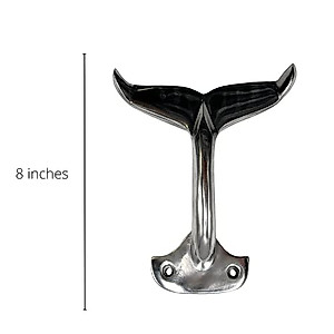 Needzo Nautical Whale Tail Hook, Heavy Aluminum Cast Wall Hooks Decorative Coastal Home Decor, 8 inches