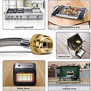 Hooshing 5FT Propane Hose Adapter 1lb to 20lb Converts 1lb Bulk Portable Appliances to 5-40lb Tanks Fit for Coleman Camping Stove, Blackstone Griddle, Weber Q Grill, Buddy Heater, Smoker
