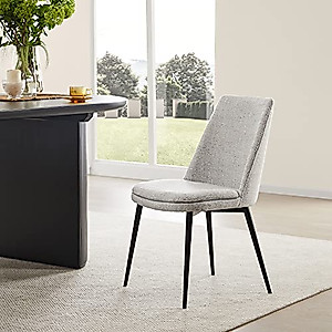 CHITA Mid-Century Padded Dining Chair, Modern Upholstered Fabric Dining Room Chair Set of 2 with Metal Legs,White