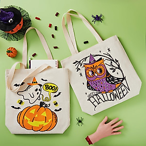JOYIN 3PCS 13.75” Large Halloween Tote Treat Bags for Trick or Treating, Halloween Goodie Candy Bags, Reusable Canvas Gift Bags for Kids Party Favor Supplies, Snack Grocery Bags with Handles