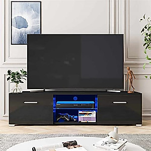 KUJYBG LED TV Tables for Living Room 57 Inch TV Cabinet Stands Furniture TV Unit Bracket with 2 Drawers and Glass Shelves