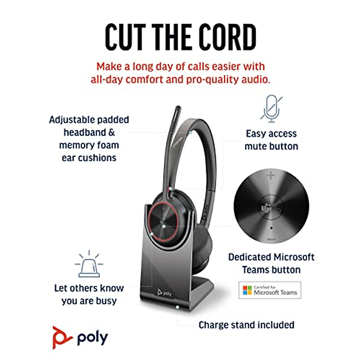 Poly Voyager 4320 UC Wireless Headset | Noise-Canceling Mic