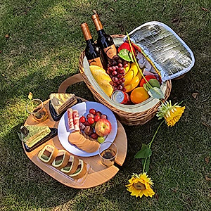 Hap Tim Wicker Picnic Basket Set for 2 with Mini Folding Wine Picnic Table & Large Insulated Cooler Bag & Cutlery Service Kits for 2 Person, Couples Gifts, Wedding Gifts (Y2209-2-CM)