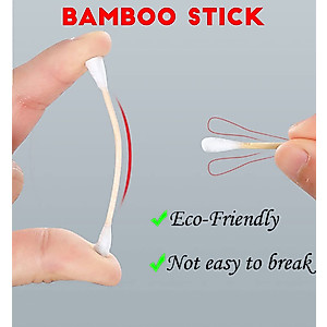 1000 Count Organic Bamboo Cotton Swabs - Pointy/Round Head Biodegradable Wooden Cotton Buds for Ear, Plastic Free Double Ear Cotton Sticks for Cleaning, Makeup