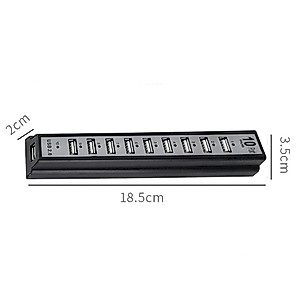 SaiDian 1Pcs 10 Port USB2.0 External Hub with Power Adapter High-Speed Expander Multi-Interface USB Hub