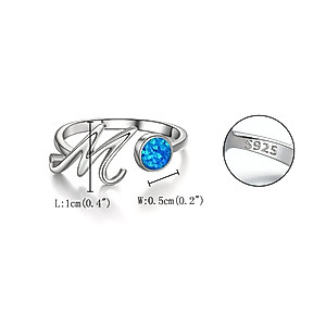 FANZE Mothers Day Gifts 925 Sterling Silver Initial Ring Opal Letter Ring for Women Alphabet Open Ring Adjustable Elegant