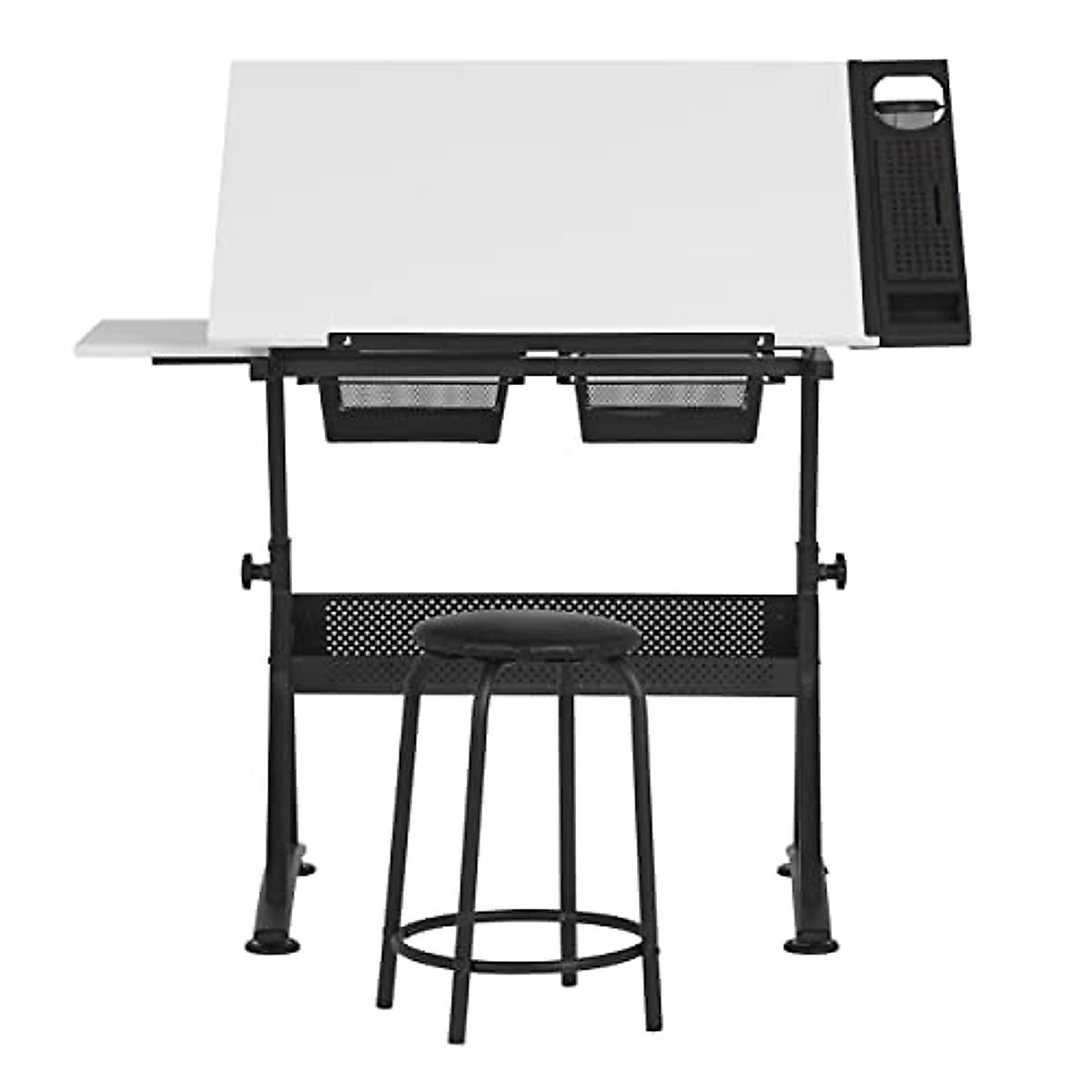 Fusion Drafting Table with Stool, Height Adjustable Desk with Tilt Top, Charcoal / White