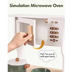 ROBUD Play Kitchen, Kids Kitchen Playset with Pretend Ice Cube Dispenser for Kids Aged 3+, Wooden Toy Kitchen of Birthday Gift to Kids, Vintage Green