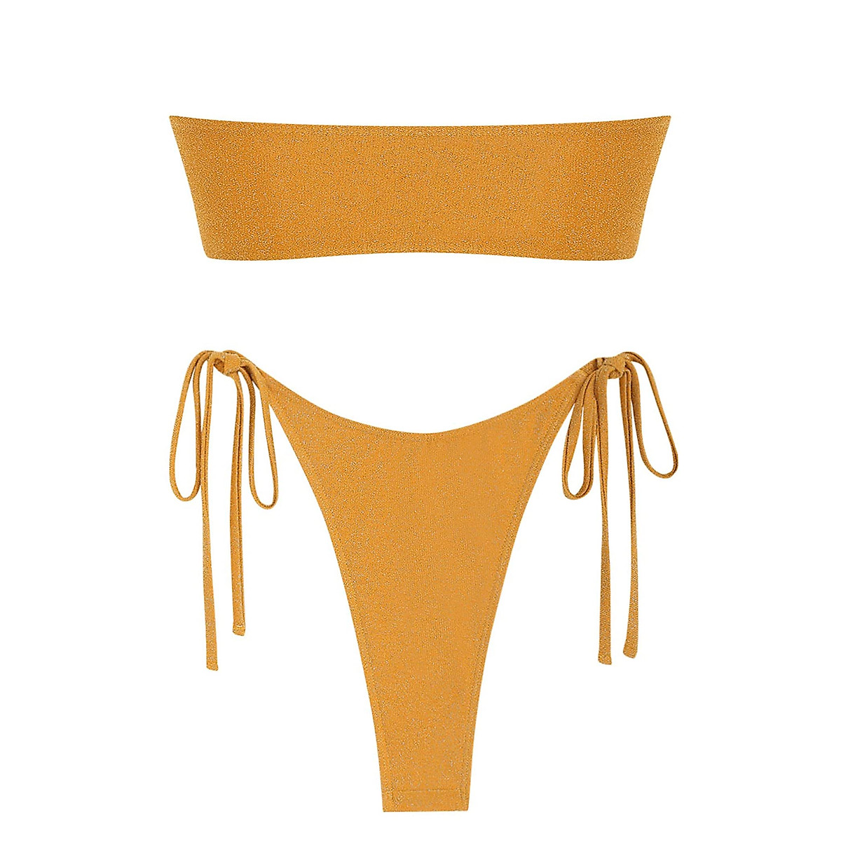 ZAFUL Bandeau Cut Out Swimsuits for Women Sexy Strapless Swimwear Cute Glitter Metallic Bikinis Gold Yellow XS