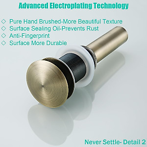 RANDOM Bathroom Vessel Sink Pop Up Drain Stopper Without Overflow Antique Brass, All Metal Rustproof Brass and 304 Stainless Steel 83006A.