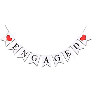 TzTwodcaz Engaged Banner, White Bunting Garlands with 2 Red Heart for Engagement Party Decoration, Bridal Shower Party Decoration Photo Background Props