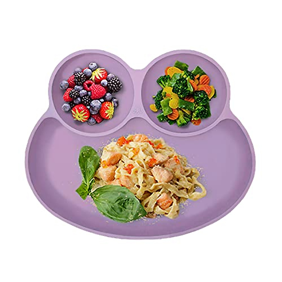Abiie Octopod Frog Silicone Plates with Suction - Spill Proof, Easy to Clean - BPA-Free Bowl - Suction Plates for Baby and Toddler - Training & Feeding Divided Grip Dish (Pink Lavender)