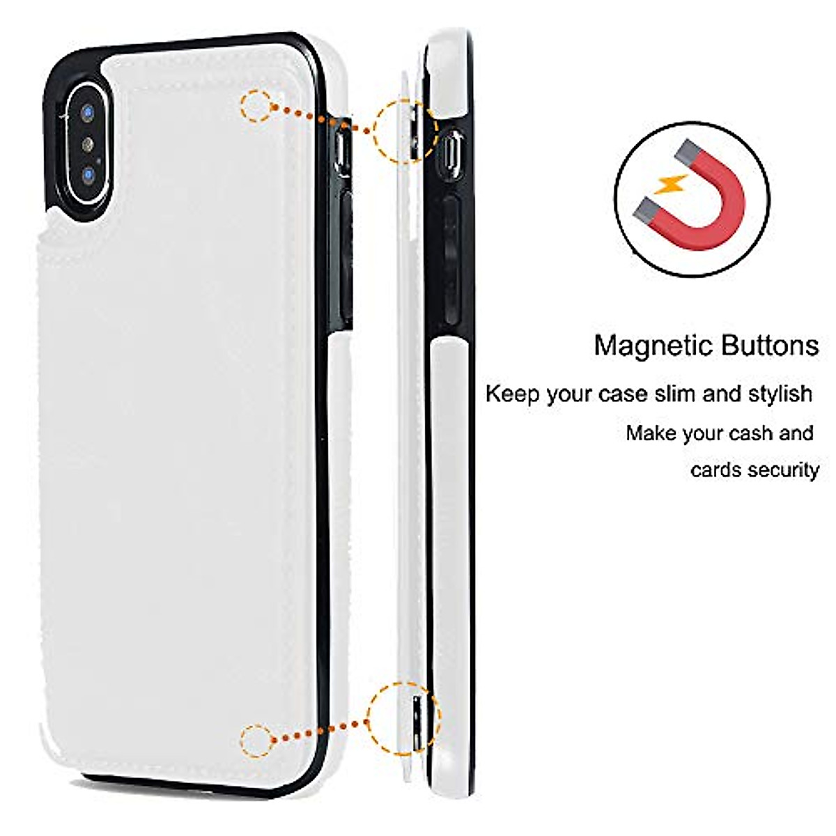 JOYAKI iPhone X/XS Wallet Case - Slim Leather with Card Holder & Free Screen Protector, 5.8 inch - White