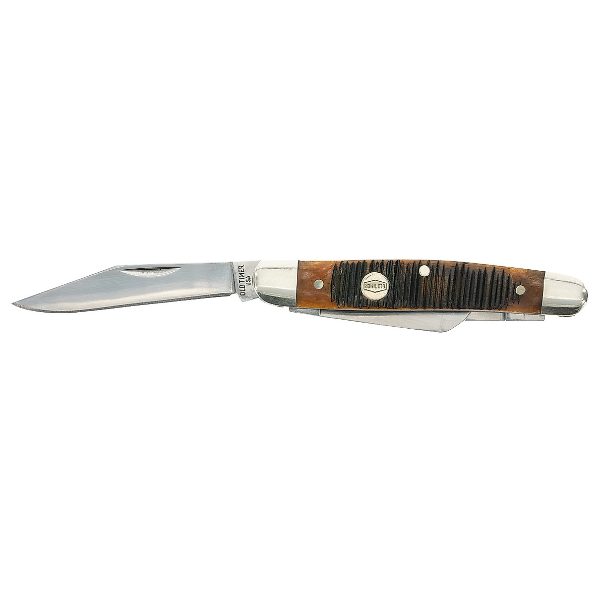 Old Timer Generational USA Series 34OTG Middleman Traditional Folding Pocket Knife with Stainless Steel Clip Point Blade, Sheepsfoot Blade, Pen Blade, Bone Handle, and Made in USA for EDC, and Outdoor