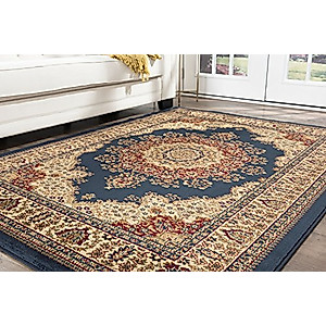 Fiona Traditional Oriental Navy Round Area Rug, 5' Round