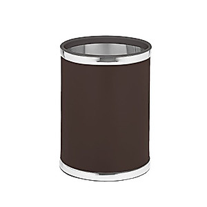 Kraftware Sophisticates Round Wastebasket, 11", Brown with Polised Chrome Color