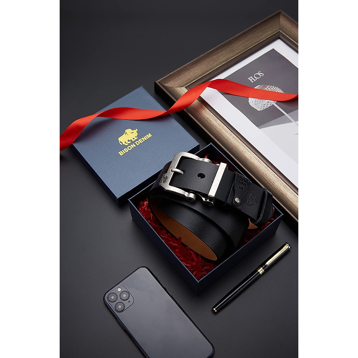 BISON DENIM Men's Belts Leather Dress Genuine Leather Classic Heavy Duty Buckle Belt Casual for Jeans…