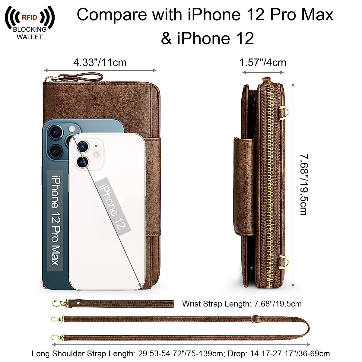 S-ZONE Genuine Leather Shoulder Large Tote Bag for Women Travel Wallets RFID Blocking Leather Clutch Crossbody Purse Passport Document Credit Card Holder