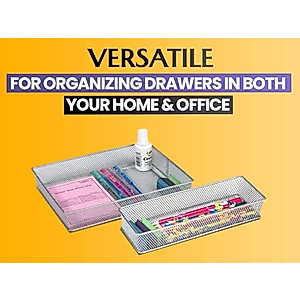 YBM HOME Silver Mesh Drawer Cabinet and or Shelf Organizer Bins, School Supply Holder Office Desktop Organizer Basket (2, 3x15x2 Inch)