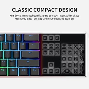 VIMUKUN 60% Mechanical Gaming Keyboard,RGB Backlit Wired Ultra-Compact Mini Keyboard, Waterproof 61 Keys Keyboard with Red Switch for Windows Laptop/PC/Mac