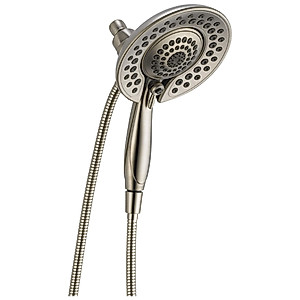 Delta Faucet 5-Spray In2ition 2-in-1 Dual Shower Head with HandHeld Spray, Brushed Nickel Hand Held Shower Head with Hose, Handheld Shower Heads, 2.5 GPM Shower Head, Stainless 58569-SS25-PK