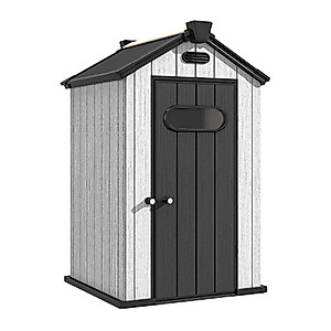 UDPATIO 4x4 FT Resin Storage Shed, Weatherproof Outdoor Plastic Storage Shed with Floor Air Vents Windows Skylights Lockable Doors, for Backyard, Patio, Garden, Grey