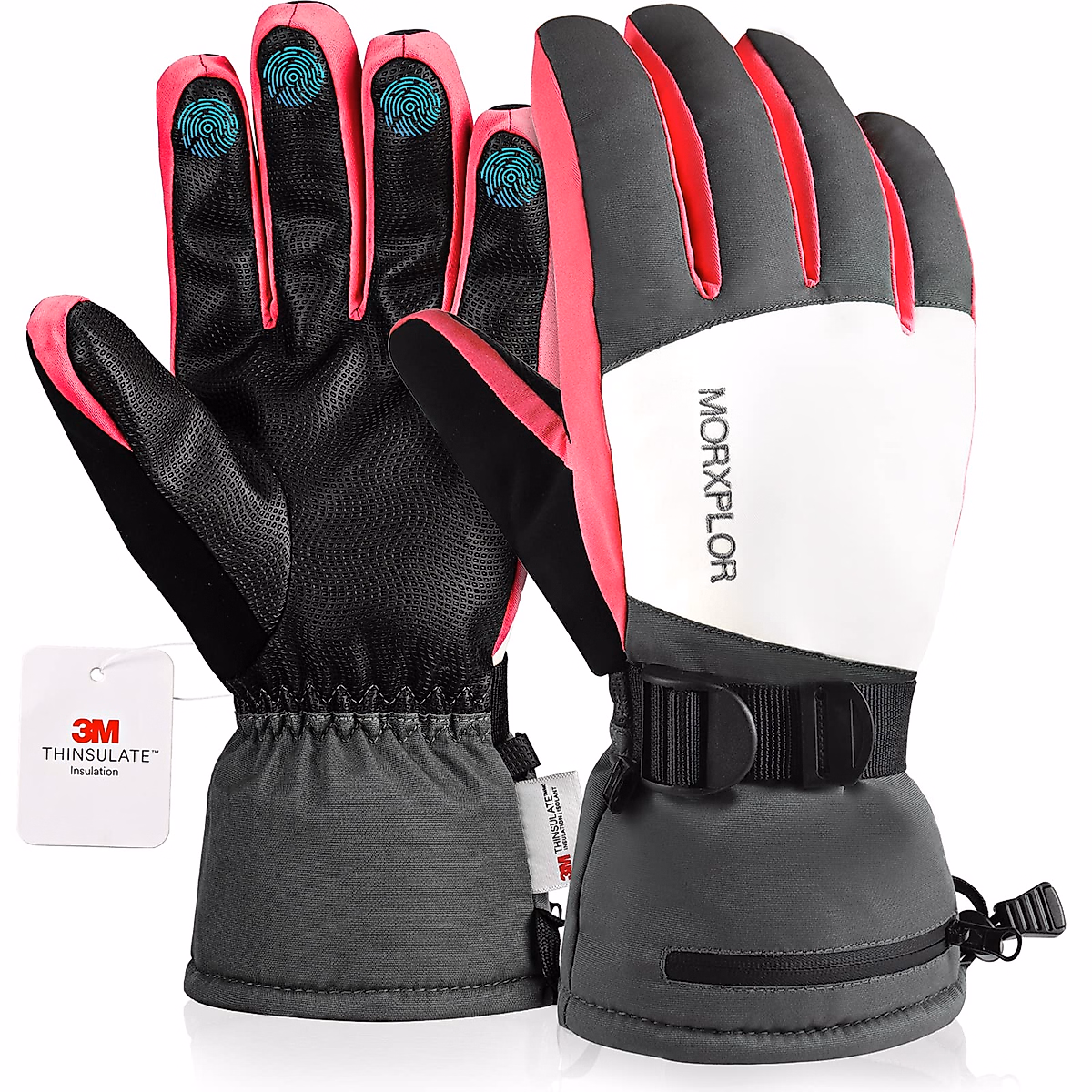 MORXPLOR Ski Snow Gloves for Men Women,3M Thinsulate Insulated Warm Winter Snowboard Gloves,Waterproof Windproof Winter Touchscreen Snowmobile Gloves for Cold Weather