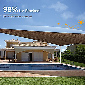 Quictent 20X20FT 185G HDPE Square Sun Shade Sail Canopy 98% UV Block Outdoor Patio Garden with Hardware Kit (Brown)