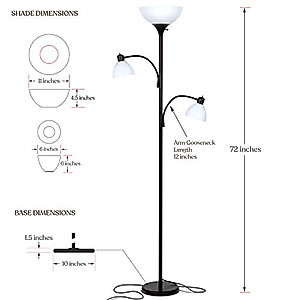 Brightech Sky Dome Double LED Floor lamp, Torchiere Super Bright Floor Lamp with 2 Reading Lamps for Living Rooms & Offices - Dimmable Tall Standing Lamp for Bedroom Reading - Tall Black Pole