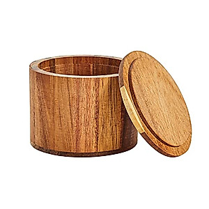 Wooden Salt Cellar with Lid for Kitchen, Countertop, Round Storage Box with Removable Cover for Spices, Dark Brown (3.5 x 3 In)