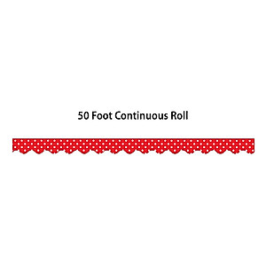 Teacher Created Resources Red Polka Dots Scalloped Rolled Border Trim - 50ft - Decorate Bulletin Boards, Walls, Desks, Windows, Doors, Lockers, Schools, Classrooms, Homeschool & Offices