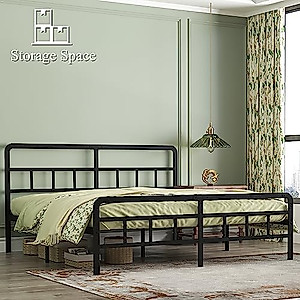 Richwanone 14 inch King Bed Frame with Headboard and Footboard, Metal Platform with Heavy Duty Steel Slat Support, No Box Spring Needed, Easy Assembly, Black