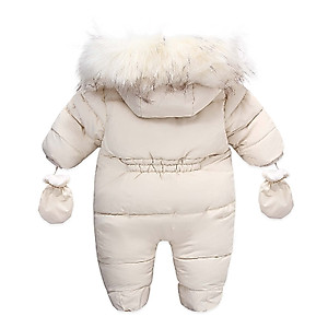 Tengoait Infants Girls Spring Fleece Pram Snow Suits Baby Boy Christmas Hooded Wearing Coat Unisex Baby Cartoon Mittens Onesie Winter Outwear Footie Beige for 12-18 Months M(10)