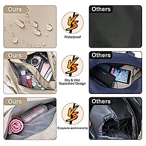 Small Gym Bag for Women and Men, Sports Duffel Bags for Dance and Swimming, Weekender Overnight Bag with Shoes and Wet Clothes Compartment (Beige)