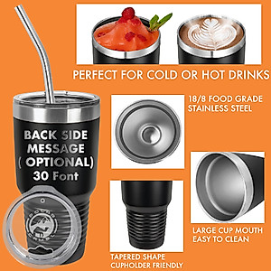 Customized Ringneck Tumbler 30 oz with Straw, Personalized Tumbler with Custom Name Text Engraved in USA - Basketball, Tennis, Soccer, Golf, Football, Coach Gift (Black with ring)