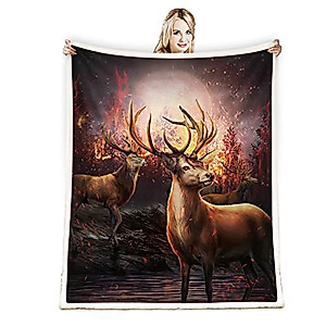 Juirnost Deer Throw Blanket,Wildlife Throw Blanket,Rustic Cabin Decor Woodland Blanket for Bedroom Sofa Couch 50X60Inch,Gift for Hunting Lover Deer Hunting Blanket Decor