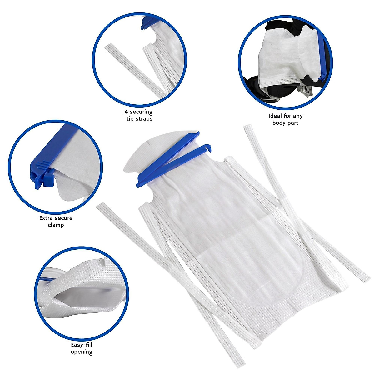 Large Refillable Ice Bags with Clamp Closure [Pack of 5] 6-1/2 x 14 – Reusable Easy Filling Hospital Icepack with Soft Outer Covering and Leak Resistant Inner Layer(5)