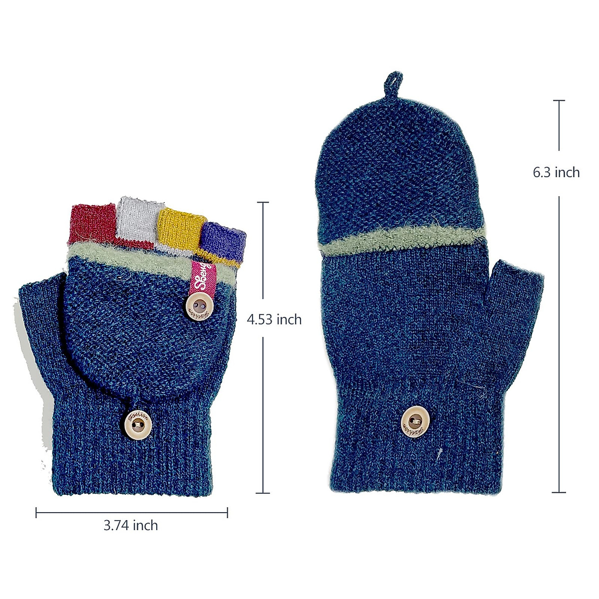 Kids Winter Gloves, Warm Knitted Convertible Fingerless Gloves for Baby Boy Girl with Mittens Cover Cap